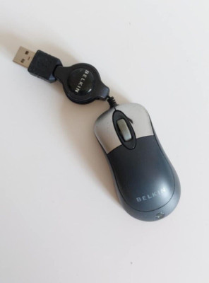 Belkin Retractable Travel Mouse USB Optical 3 Button PC Laptop Black ...