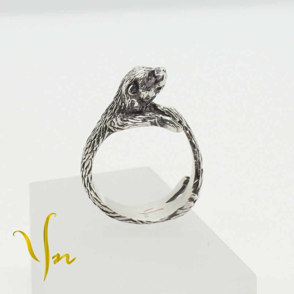 Silver Adjustable Otter Ring, Sea Otter Jewelry, Handmade Otter Animal ...