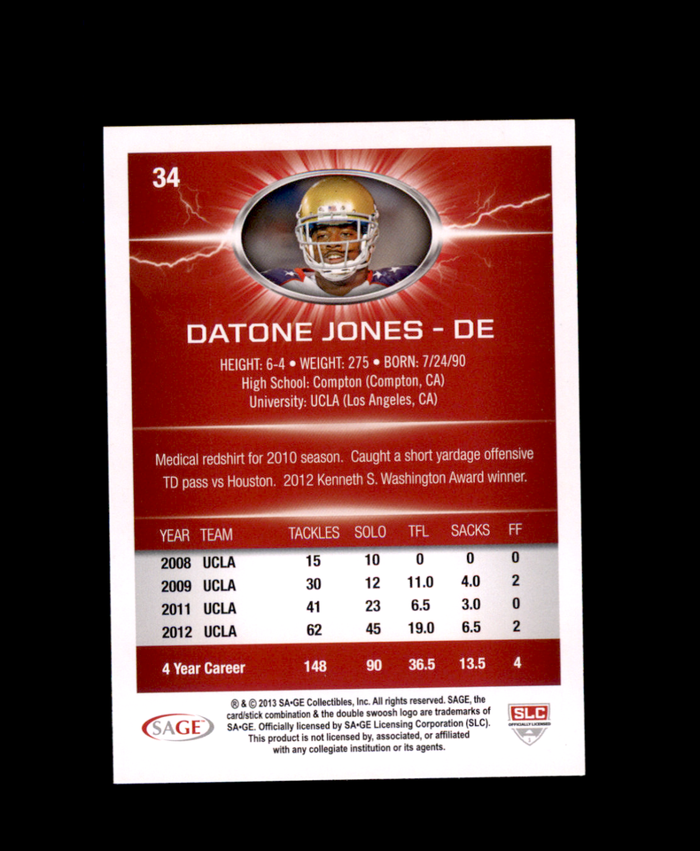2013 SAGE HIT #34 Datone Jones RC UCLA Bruins Green Bay Packers | eBay