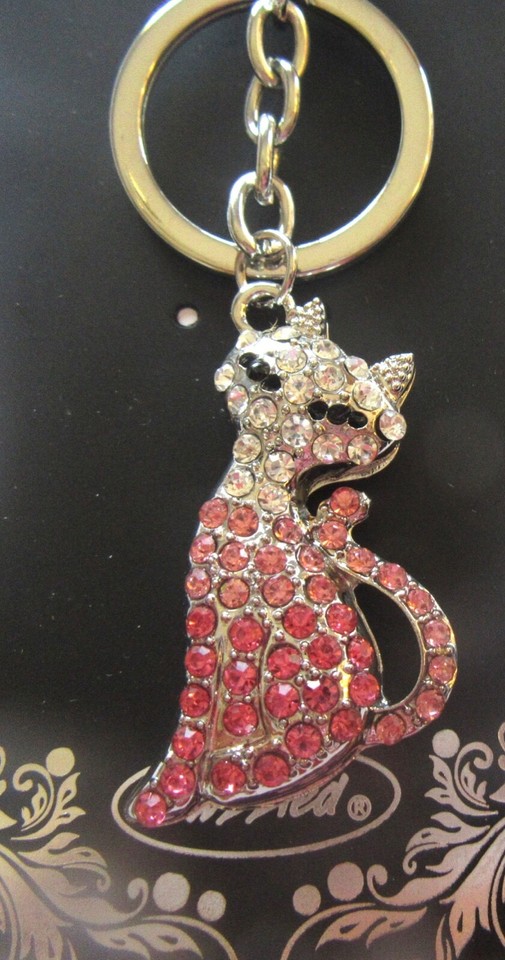 Sparkling Charms Chains Key Ring -CAT metal- pink silver- sparkly ...