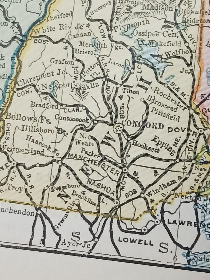 1895 Train Route Map Maine New Hampshire Vermont all Railroad Lines ...