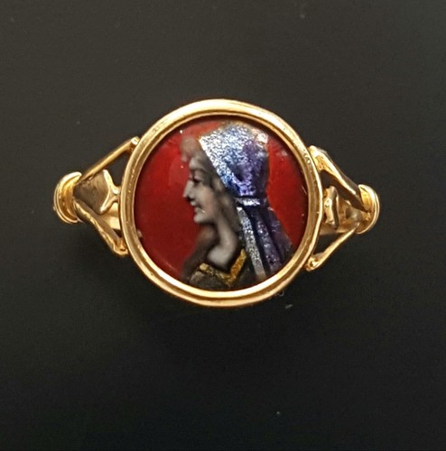 Fine Antique 18K gold French Limoges Enamel Ring Signed C. FAURE - size ...
