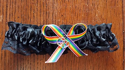 NEW~Bridal Rainbow & 2 Hearts Leg Garter Lace Ruffle Satin Bow Elastic ...