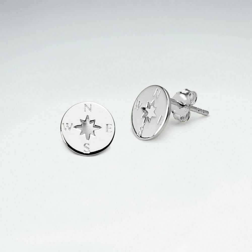 DELICATE COMPASS SILVER STUD EARRING | eBay