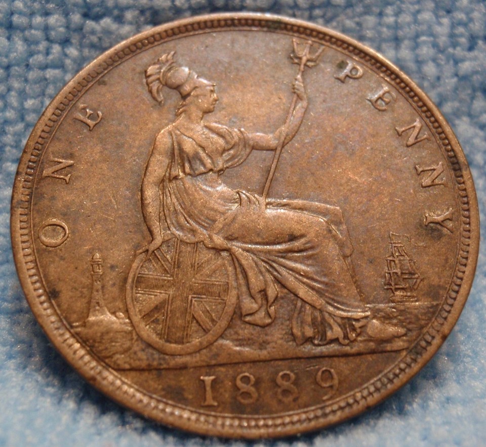 1889 Great Britain Penny 15 Leaves KM 755 XF-AU Very Hight grade. | eBay