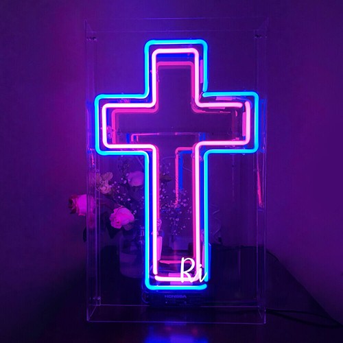 Jesus Saves Christ Cross Acrylic Box 14" Neon Sign Light Lamp Display ...