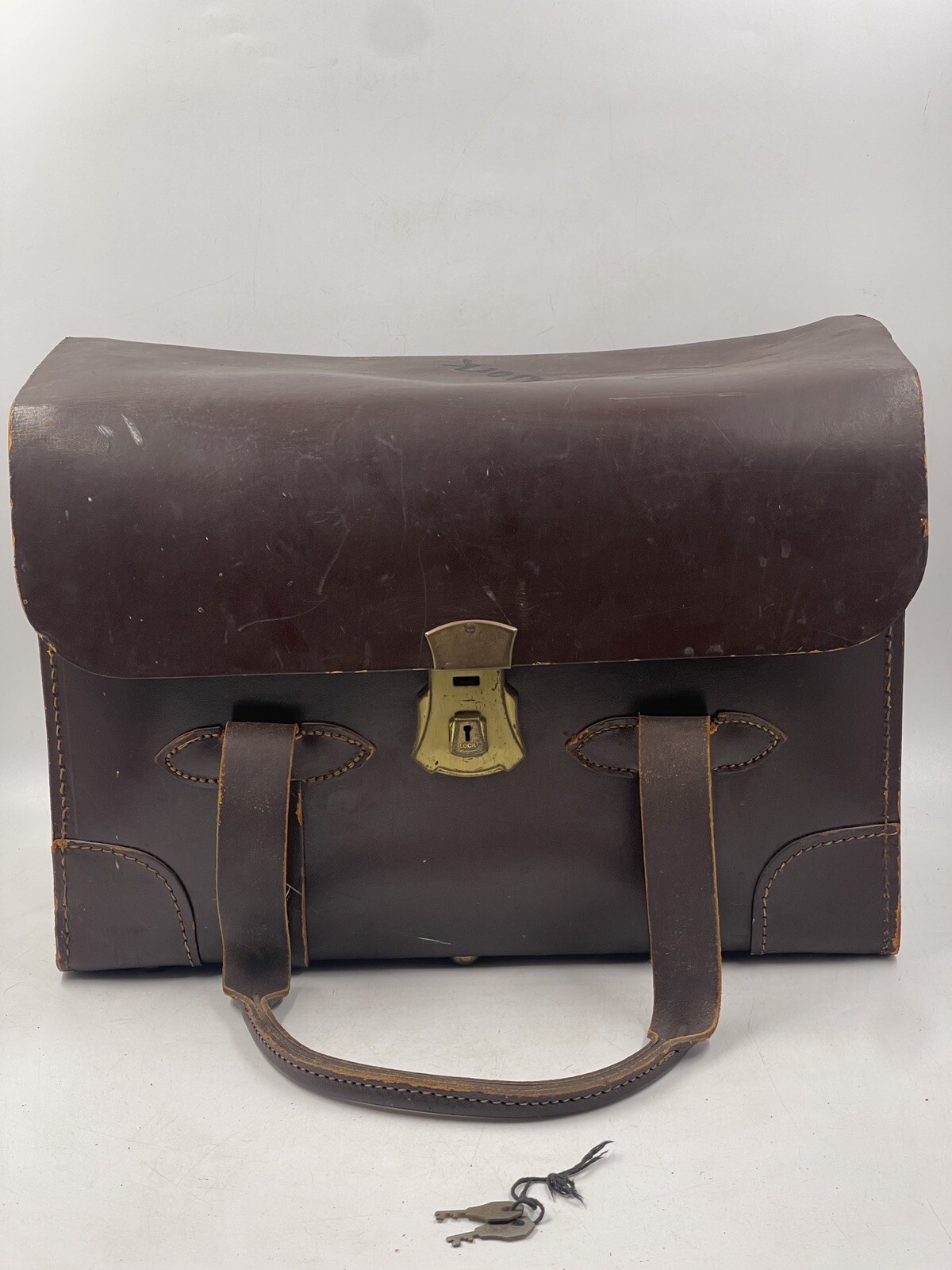 Vintage Large Army Briefcase Brown Leather File Bag /… - Gem