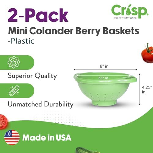 2 Pack Mini Colander Berry Baskets - Plastic, Durable Kitchenware ...