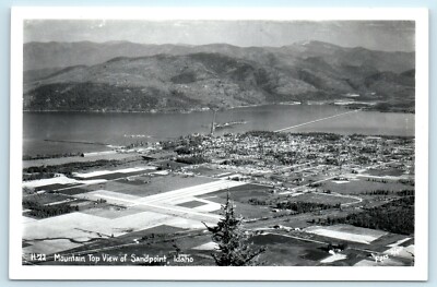 POSTCARD RPPC Mountain Top View of Sandpoint Idaho Airport Aerial Ross ...