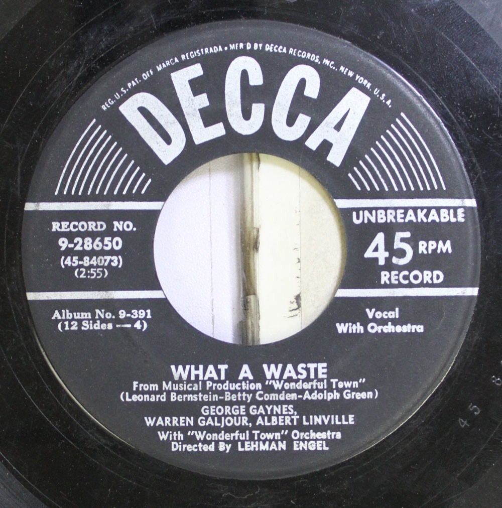 Soundtrack Wonderful Town 45 George Gaynes, Warren Galjour, Albert ...