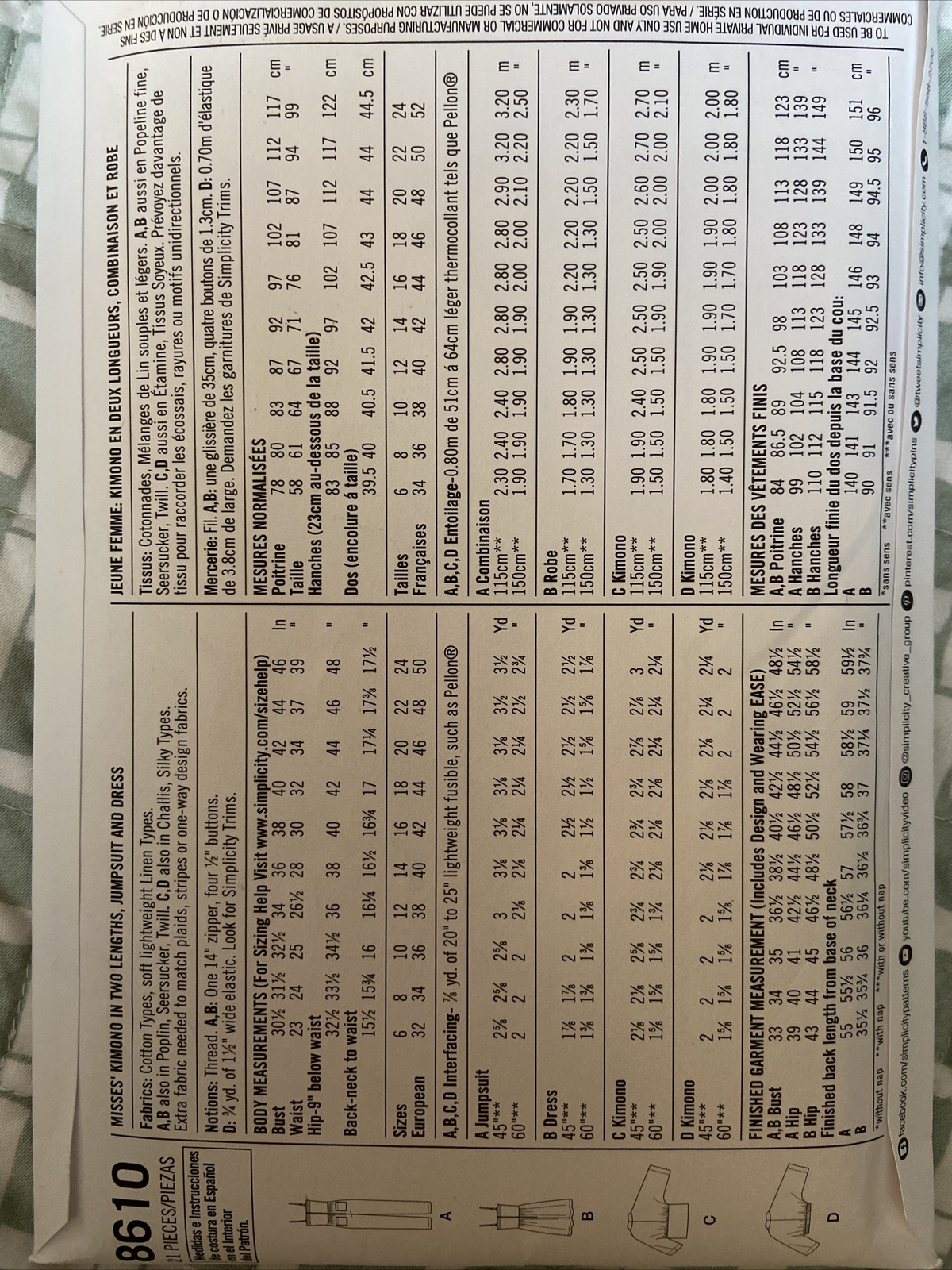 Simplicity Sewing Pattern in K 8610 Misses Kimono Jumpsuit Dress 16 ...