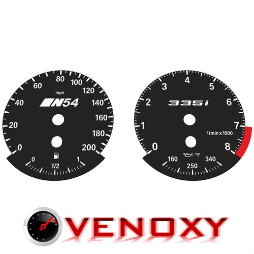 BMW E90 E92 335i 200 MPH Black Custom Gauge Faces + illuminated N54 ...