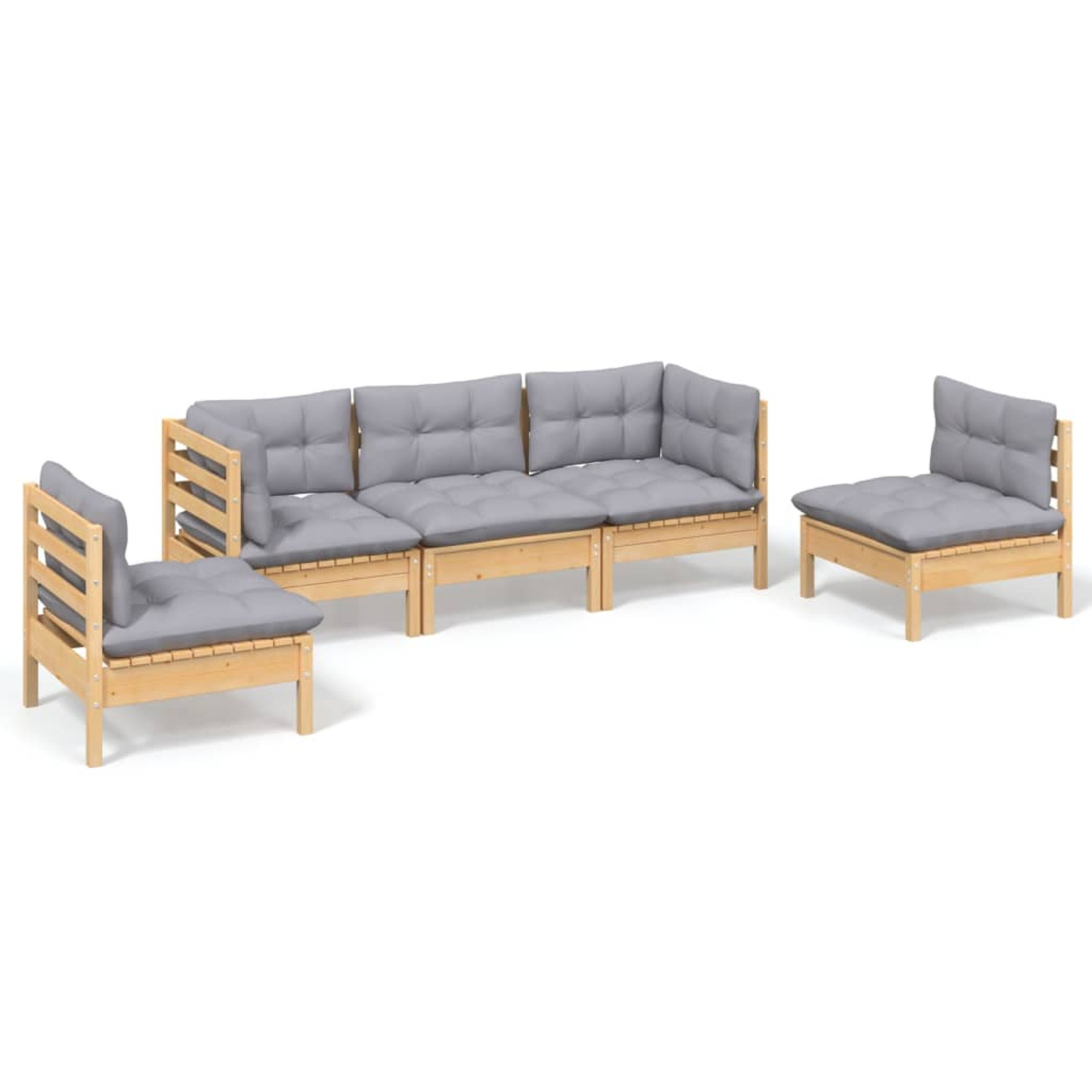 5 Piece Garden Set with Grey Cushions Solid Pinewood J6J4 | eBay