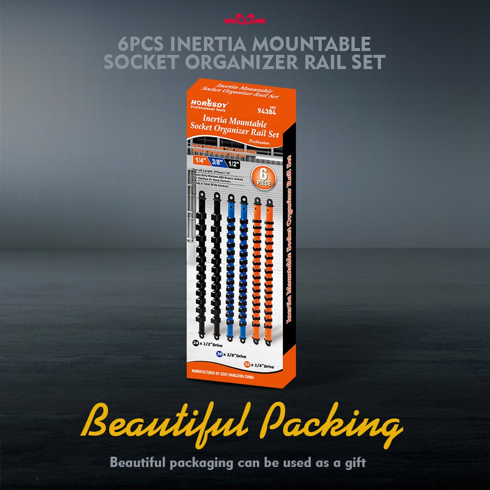 6pc Swivel Socket Organizer (86pcs) Storage Rail Rack Holder ABS 1/4" 3 ...