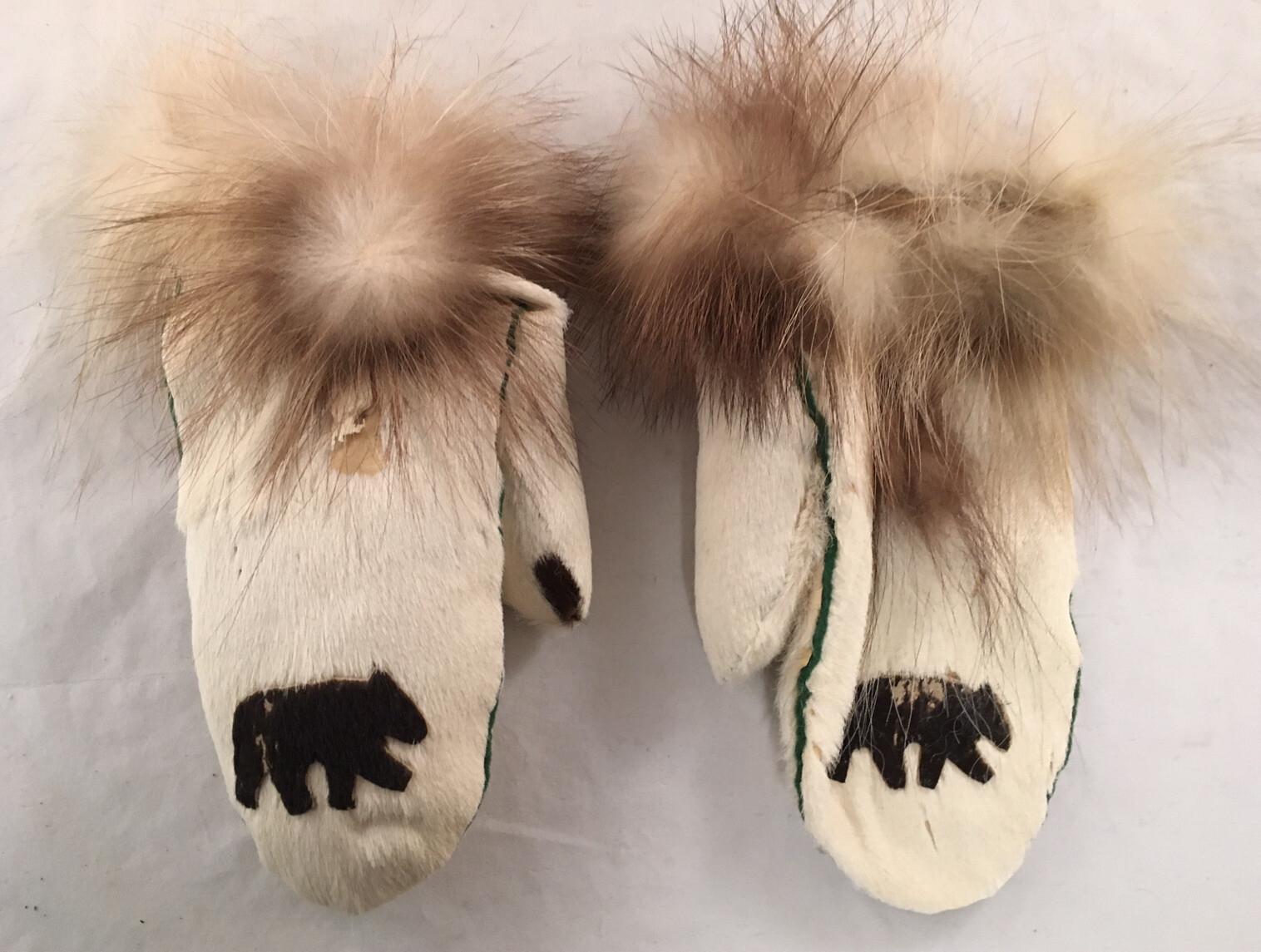 VINTAGE NATIVE AMERICAN LEATHER AND FUR CHILDRENS MITTENS GAUNTLETS ...