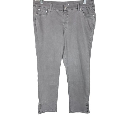Denim & Co. Easy Stretch Petite Snap Cuff Slim Straight Jeans Grey Wash ...
