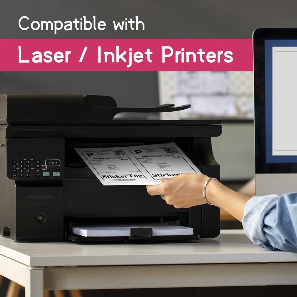 4UP 4" x 5" Shipping Labels Compatible with Laser & Inkjet Printers ...