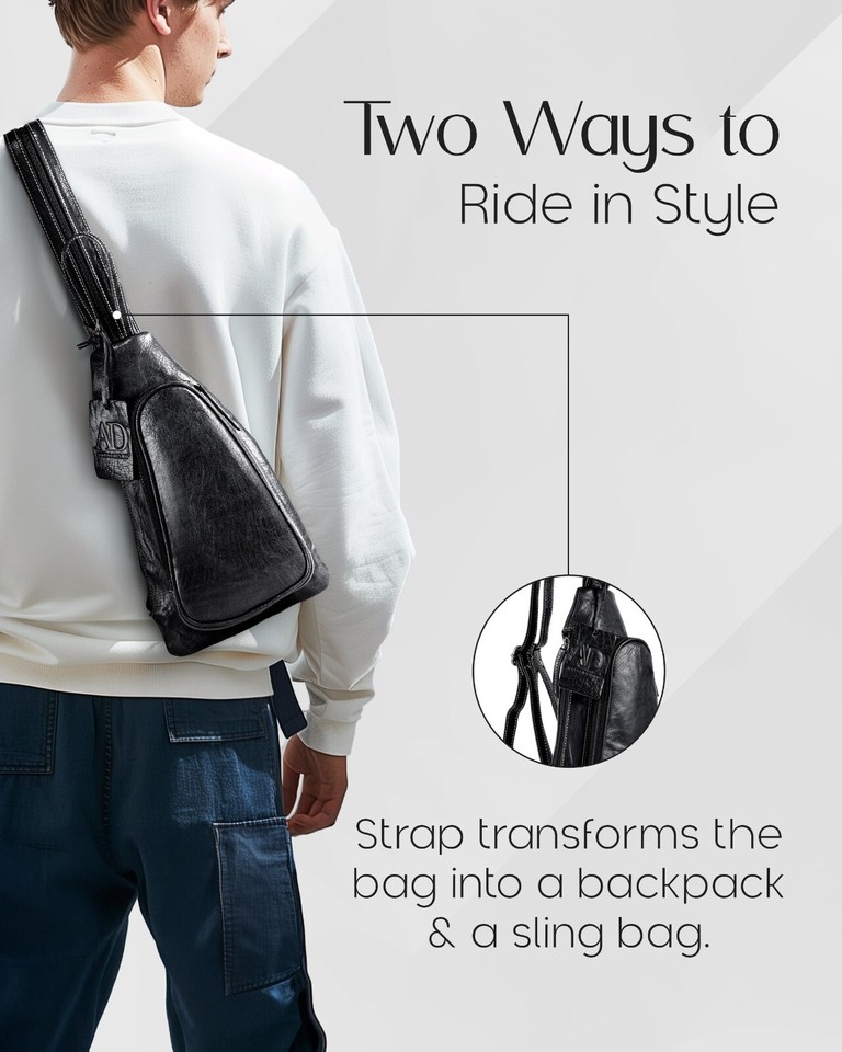 Leather Sling Bag for Men Cross Chest Shoulder Bag W/ Anti-Theft Hidden ...