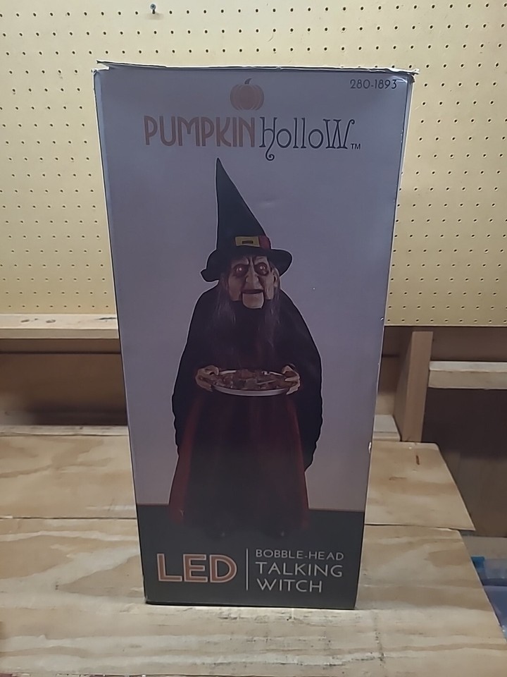 Pumpkin Hollow LED Bobble-Head Talking Witch Fast Ship. Holding Candy ...