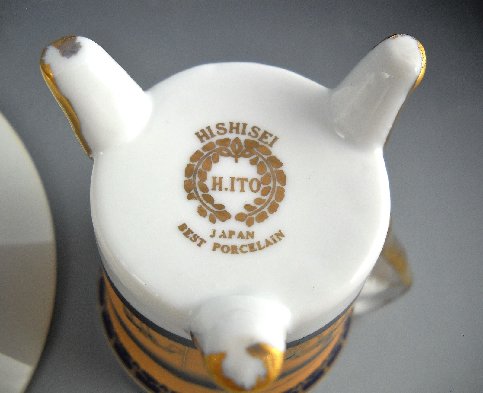 H. Ito Hishisei Made in Japan Porcelain Gold and Black Footed Demitasse ...