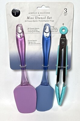 Core Kitchen Mini Utensil 3pc Set Acrylic & Silicone Pastel Colors Food ...