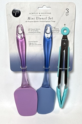 Core Kitchen Mini Utensil 3pc Set Acrylic & Silicone Pastel Colors Food ...