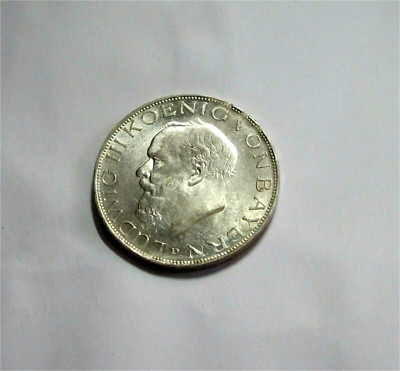 1914-D German States Bavaria 3 Mark Silver Coin Ludwig III Luster UNC ...