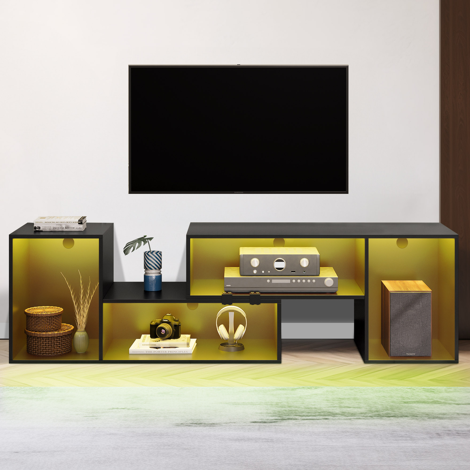 Double L Shaped TV Stand Entertainment Center W/ LED Lights For 65/70 ...