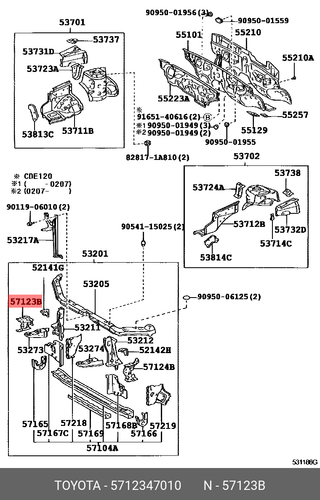 Genuine OE support, front side member, right, 5712347010 for TOYOTA ...