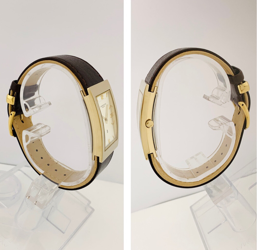 Kenneth Cole KC1286 Golden Case with Brown Strap Rectangular Dial ...