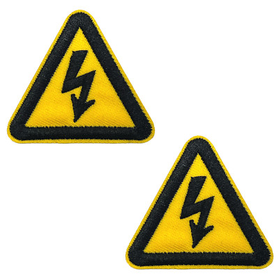 2 X Electric Shock Electrical Hazard - Iron On Embroidery Patches (5cm ...