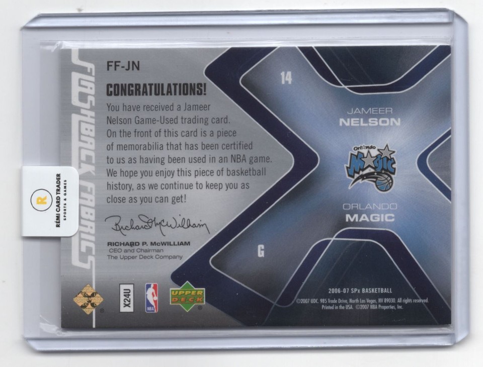 2006-07 Upper Deck SPX Flashback Fabrics Jameer Nelson #FF-JN Orlando ...