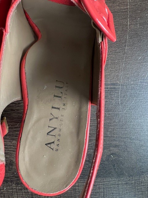 Anyi Lu Tulip Red Patent Leather Slingback Peep Toe Mary Jane Heels Size 37/6.5 | eBay