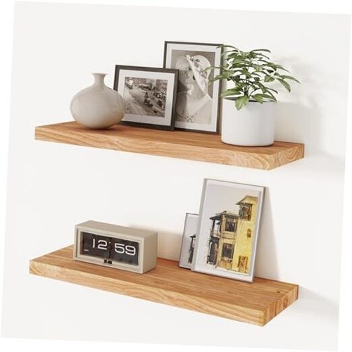 Floating Shelves, 8 Inch Deep Rustic Solid Elm Wood Wall Shelves for ...