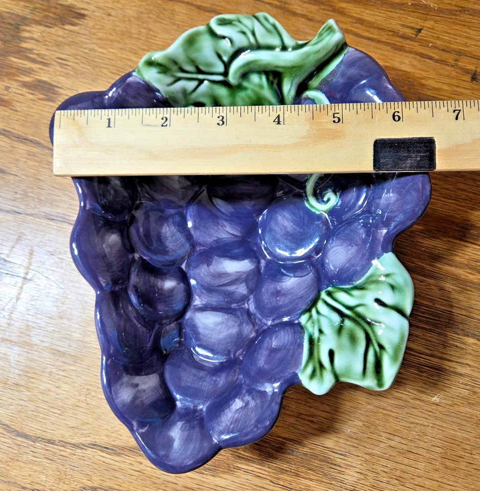 Hausenware Mary Jane Mitchell Purple and Green Grape Leaf 3-D Cermic ...