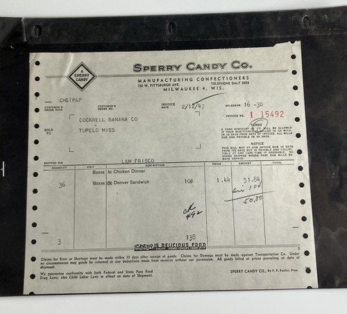 Vintage 1947 Sperry Candy Co. Advertising Letterhead Receipt Milwaukee ...