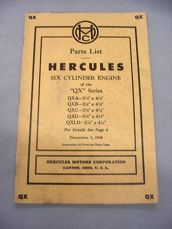 Vintage Hercules Engine Manuals & Parts List Hercules Engine Manuals ...