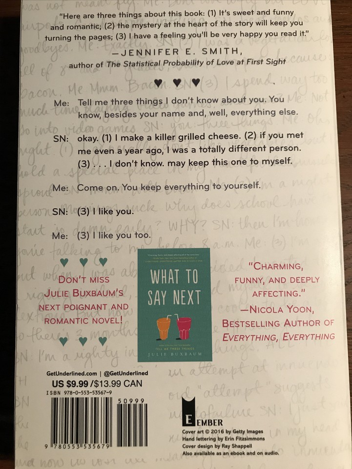 Tell Me Three Things by Buxbaum, Julie , Paperback | eBay