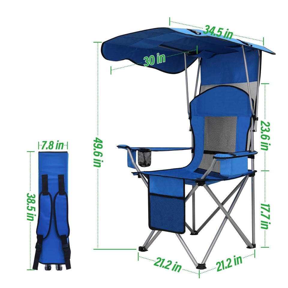 PLKO Camping Chairs with Canopy, Portable Quad Lawn Chair for Adults ...