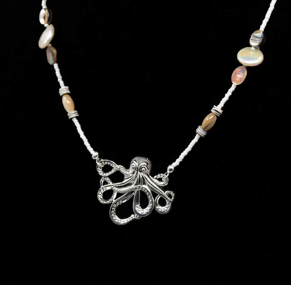 Reiki Charged Octopus Pendant Beaded Necklace W/Freshwater Pearl ...