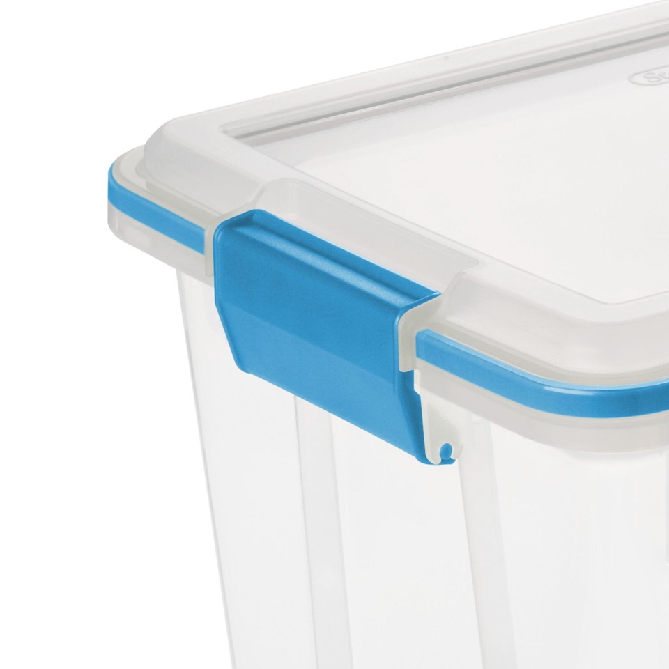 6 PACK Blue Storage Plastic Clear Box Tote 20 Qt Container Latch Bin ...