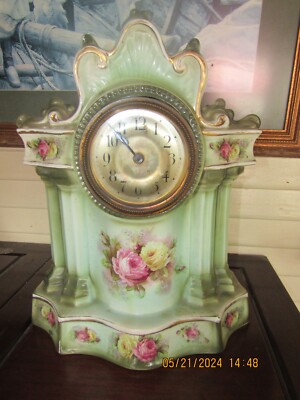 VTG. J.KENT FENTON-ENGLAND CLOCK-HANDPAINTED ROSES-ORIG. OLD FOLEY WARE ...
