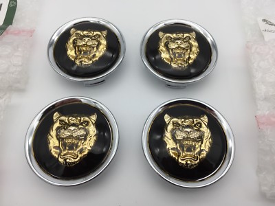 GENUINE JAGUAR BLACK / GOLD ALLOY WHEEL CENTRE CAP BADGES NEW MNA6249FA ...