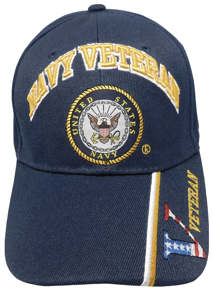 US Navy Veteran Seal USA Flag "V" Navy Blue Embroidered Cap Hat CAP592B ...