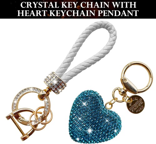 Crystal Keychain with Sparkly Rhinestones Heart Shape Charm for Women ...