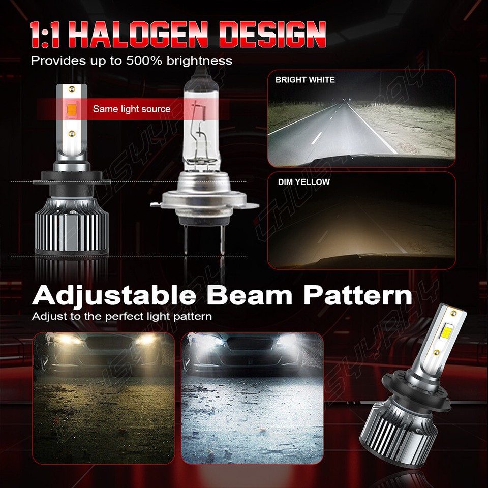 2PCS H7 LED Headlight Bulbs Kit Hi/Lo Beam For Mercedes-Benz C300 2008 ...