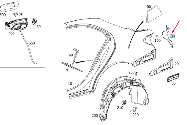 MERCEDES-BENZ C W205 REAR LEFT TAIL LAMP POCKET MOUNT A2056307502 ...