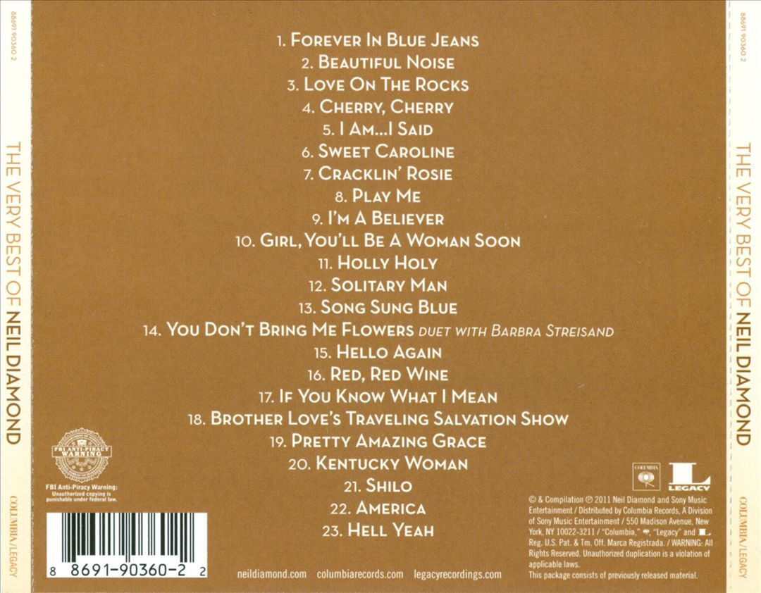 NEIL DIAMOND VERY BEST OF NEIL DIAMOND: THE ORIGINAL STUDIO RECORDINGS ...