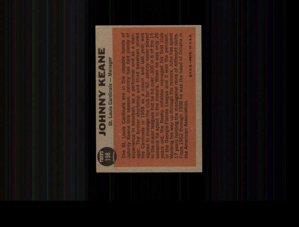 1962 Topps 198 Johnny Keane MG EX #D474575 | eBay