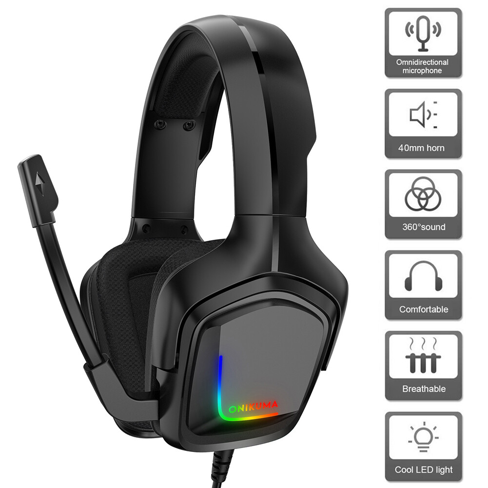 ONIKUMA K20 3.5mm Wired RGB LED Headset with Microphone for PC Gamers ...